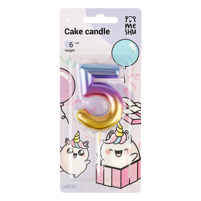 (C) Lumânare pentru tort cu suport MESHU "Cifra 5", 6 cm, gradient - SC AV-Diverta